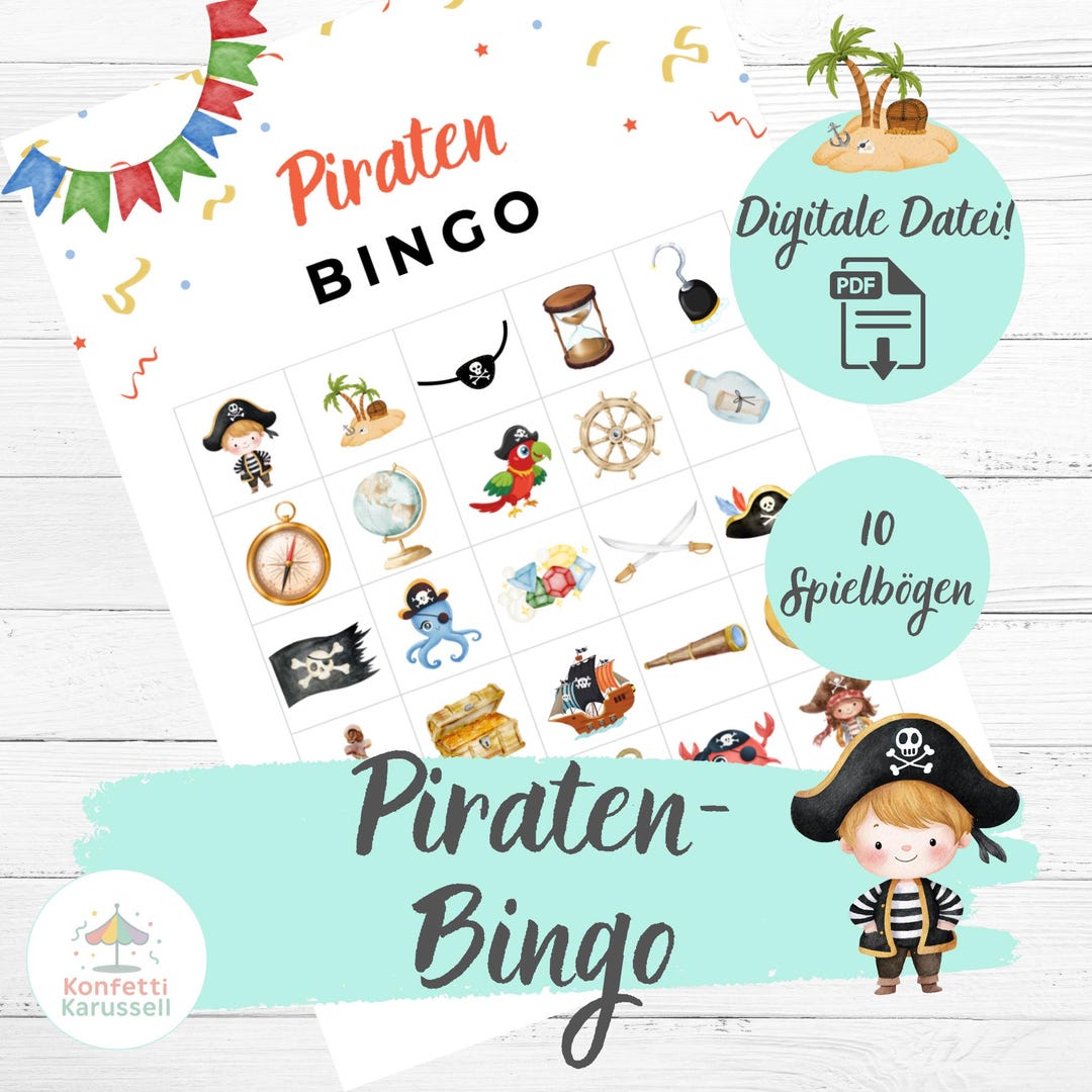 Pirate Bingo for Kids' Birthday Parties | Pirate Party Game | Printable ...