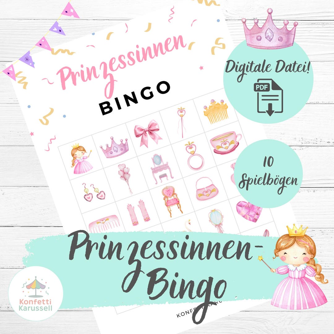 Princess Bingo for Kids' Birthday Parties | Princess Party Game ...