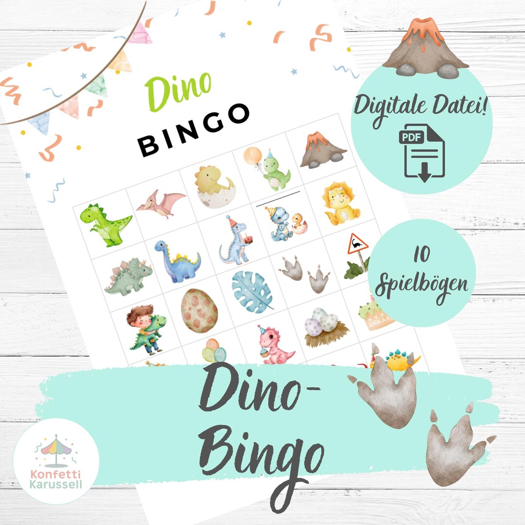 Dinosaur Bingo for Kids' Birthday Parties | Dinosaur Party Game ...