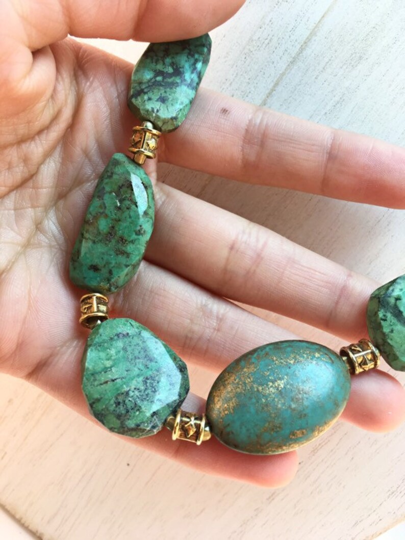Olokun III - African Jasper Turquoise Raw Pyrite Gold Leaf Fully Beaded ...