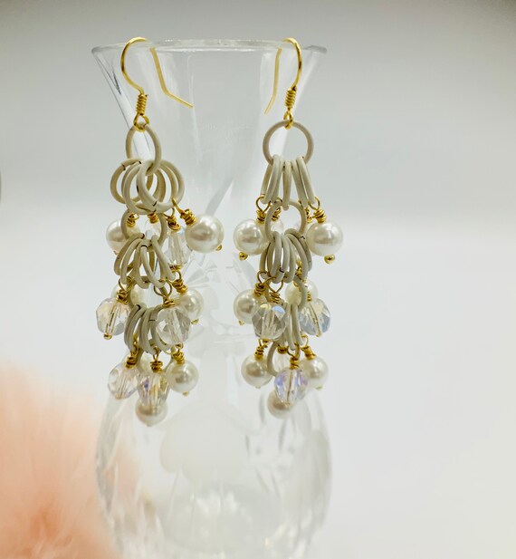 Cluster/bubble Drop Earrings White Rings Pearls and | Etsy UK