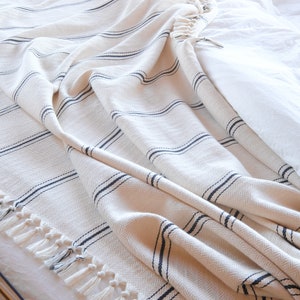 Turkish Throw Blanket in Cream With Black Stripes | Soft Cotton ...
