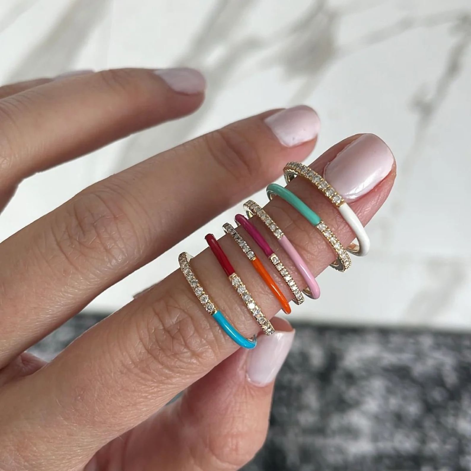 14K Gold Half Enamel Half Pave Ring, Color Pave Ring, Gift for Her ...