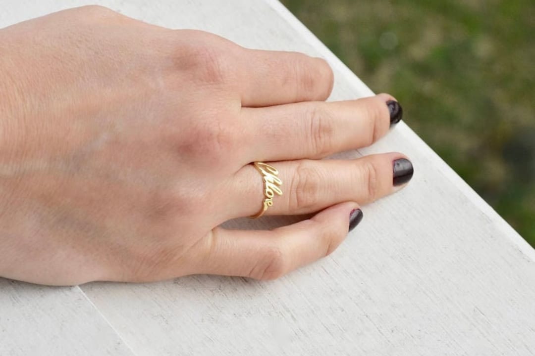 Dainty 14k Gold Name Ring - Custom Gold Name Ring - Personalized 14k ...