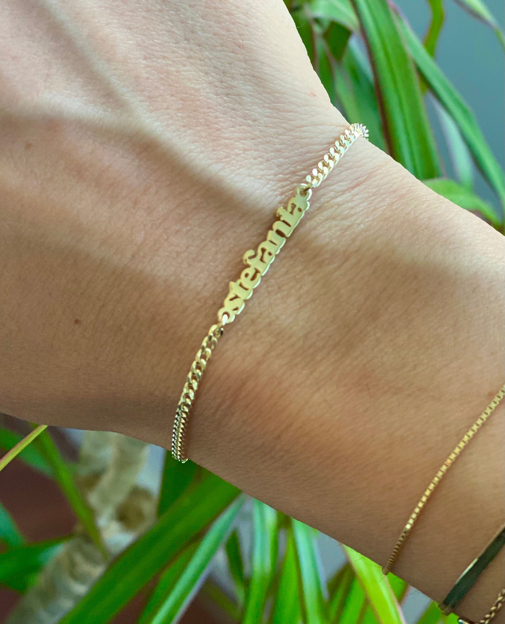 Custom Name Bracelet Bold Curb Chain Simple Block Name - Etsy