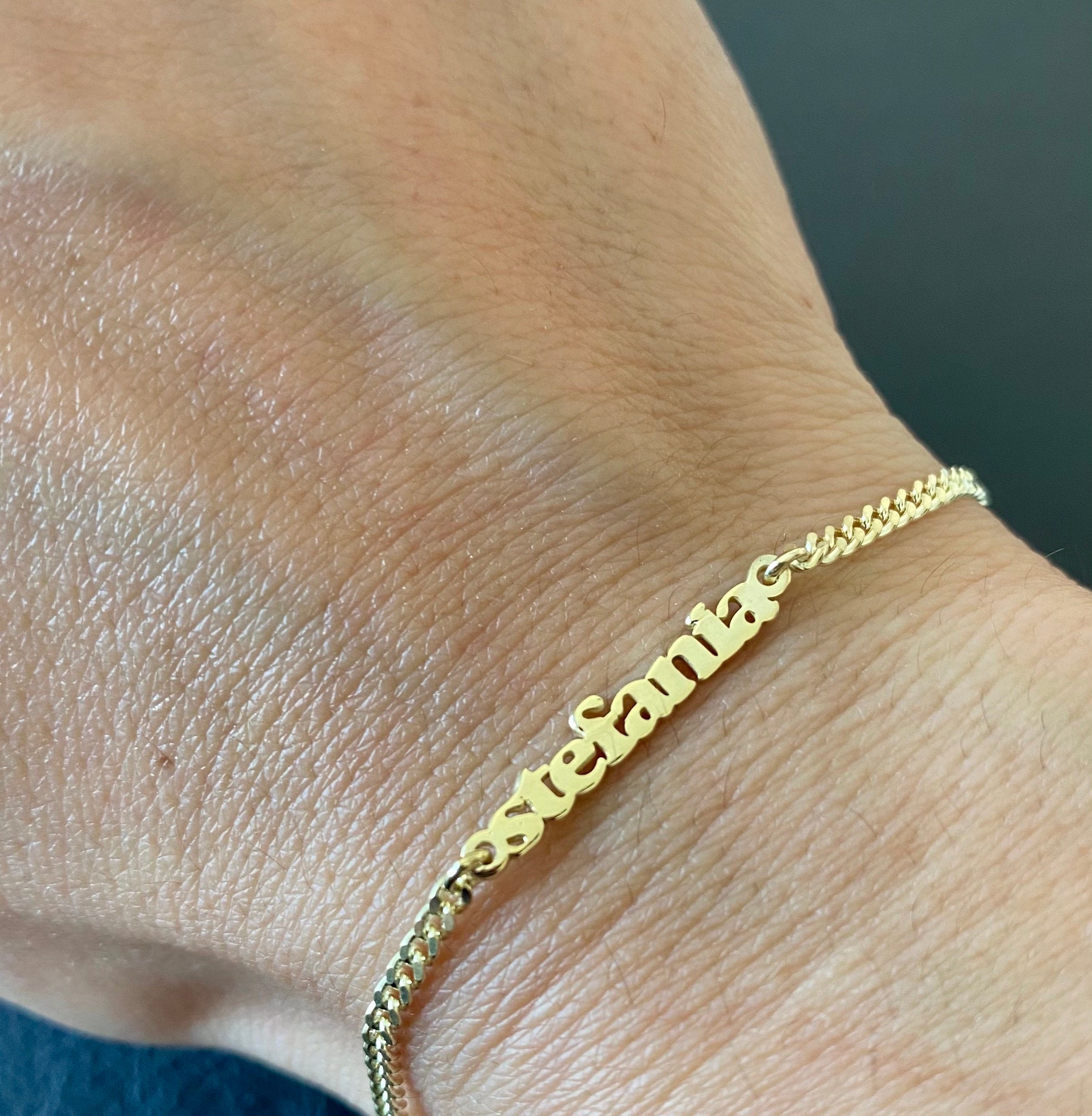 Custom Name Bracelet Bold Curb Chain Simple Block Name - Etsy