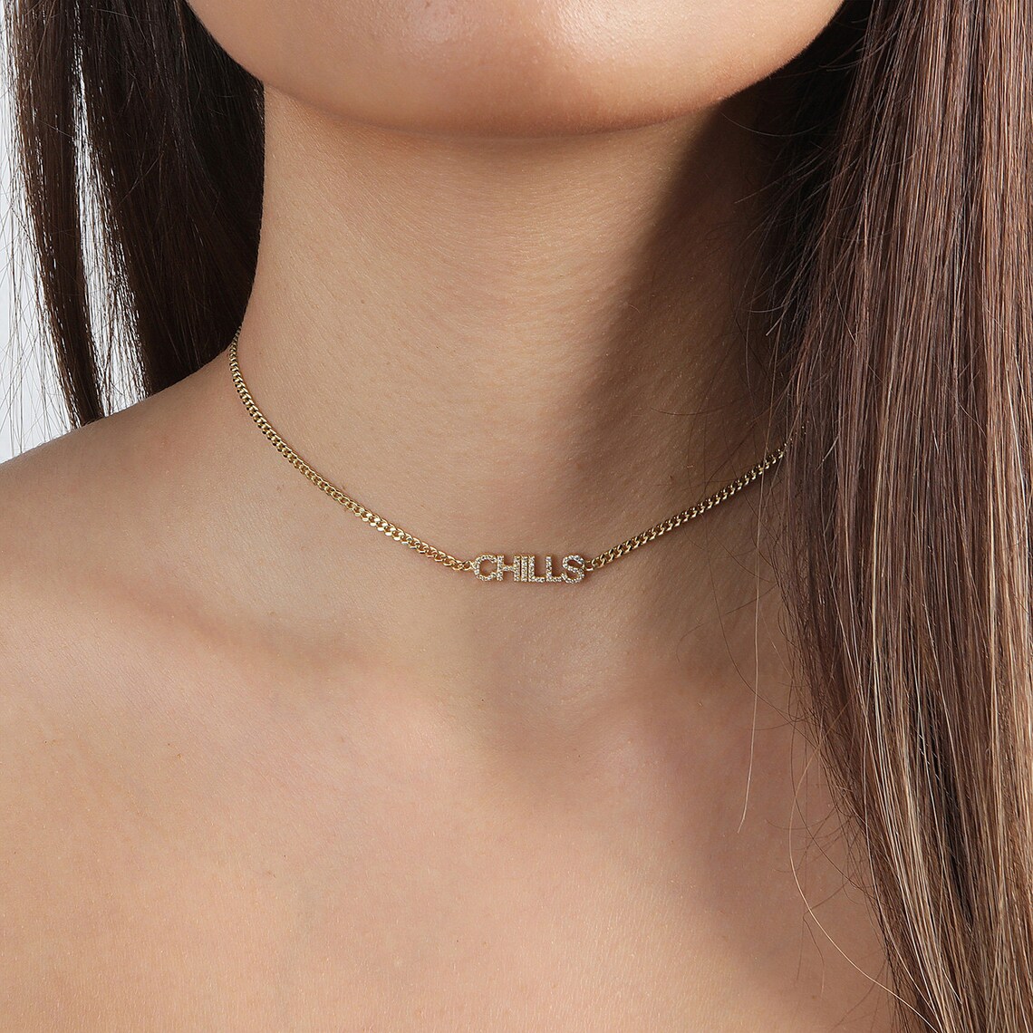 Pave Name Choker Choker for Woman Personalized Name Choker - Etsy