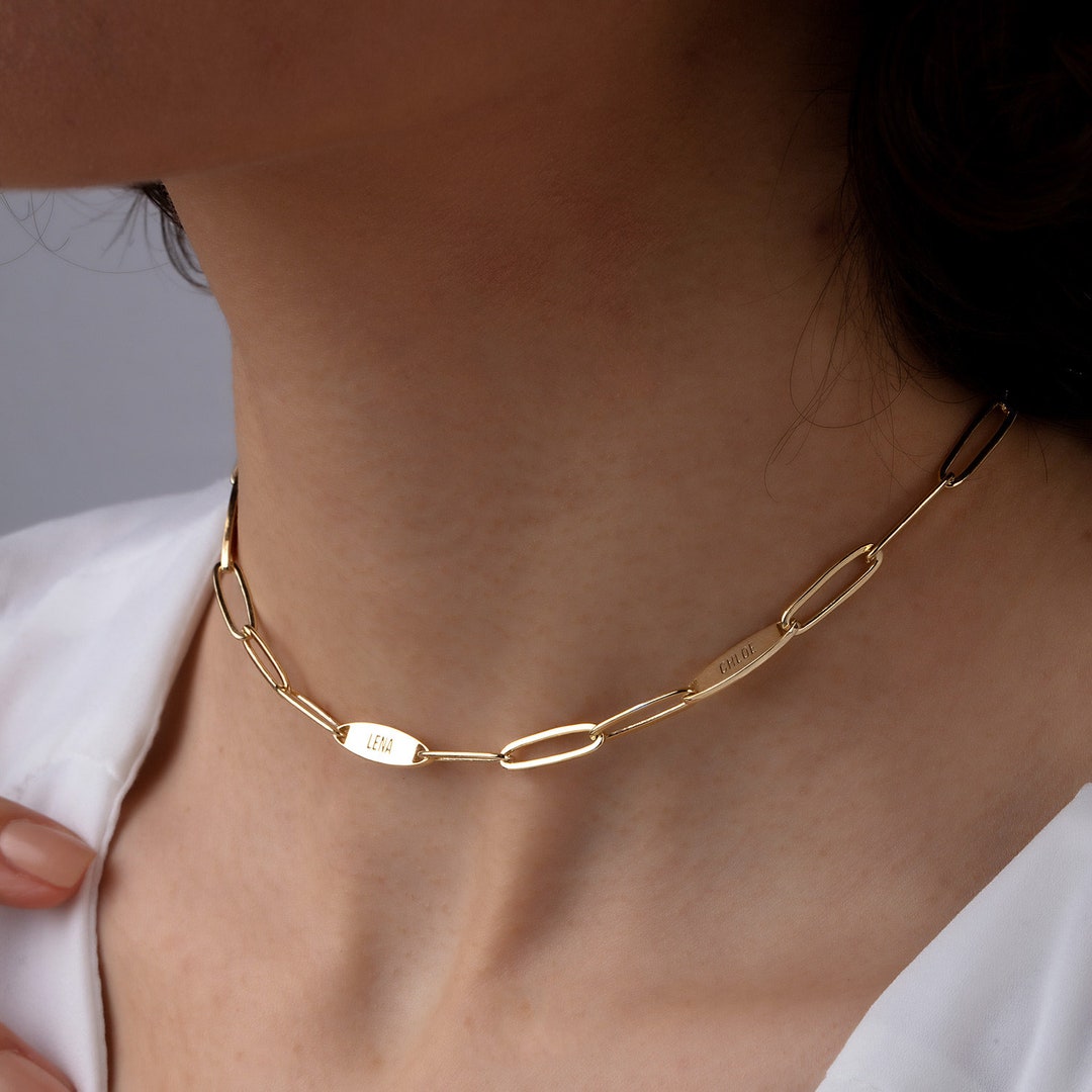 Paper Clip Link Choker Necklace - Personalized Paper Clip Name Necklace ...