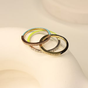 14K Gold Half Enamel Half Pave Ring, Color Pave Ring, Gift for Her ...