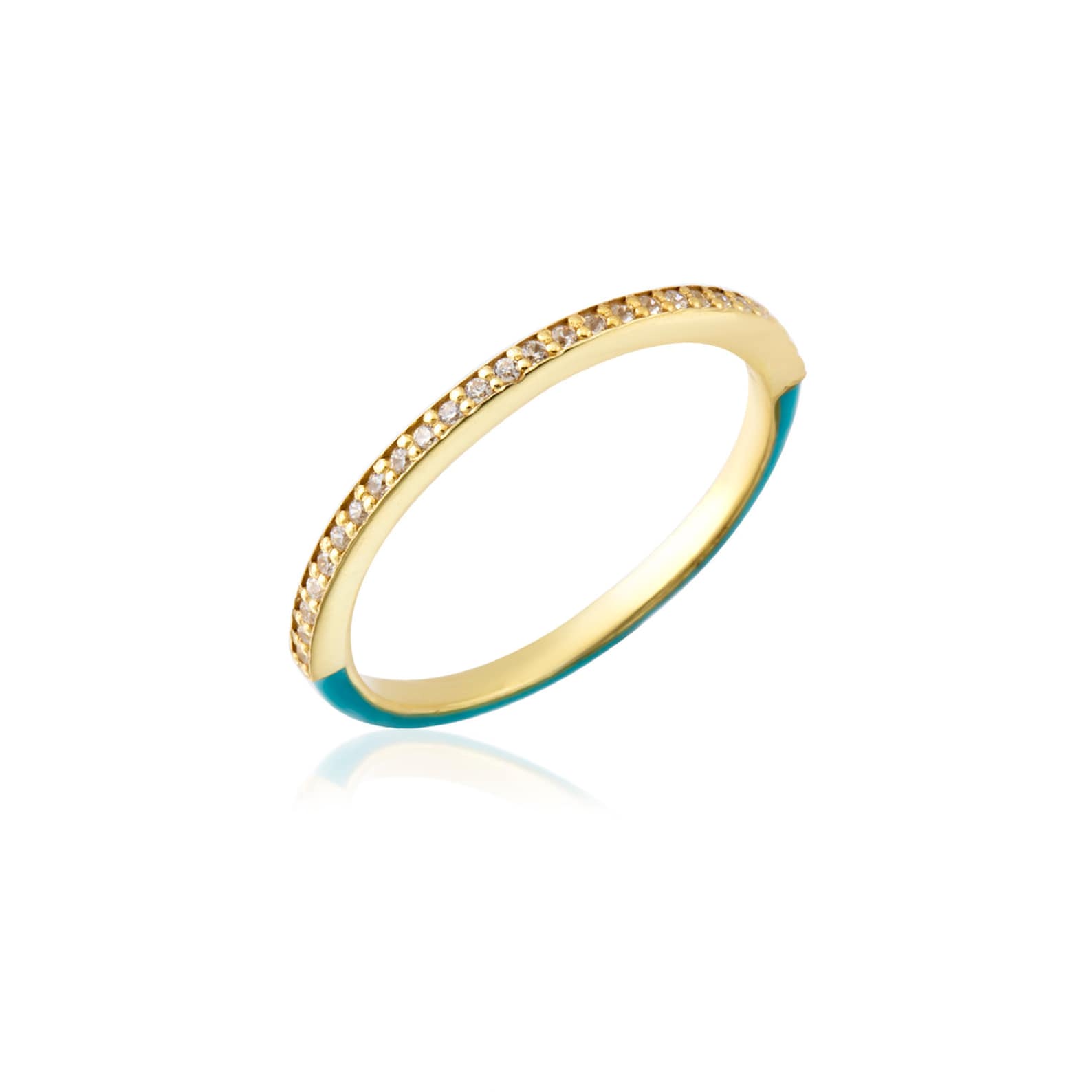 14K Gold Half Enamel Half Pave Ring, Color Pave Ring, Gift for Her ...