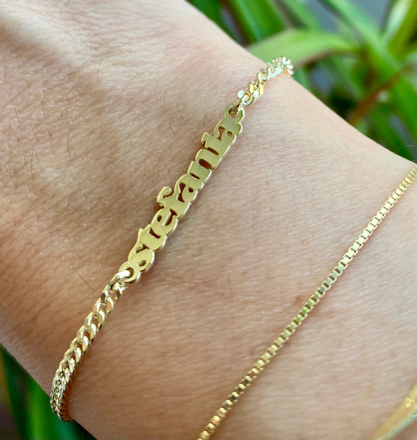 Custom Name Bracelet Bold Curb Chain Simple Block Name - Etsy