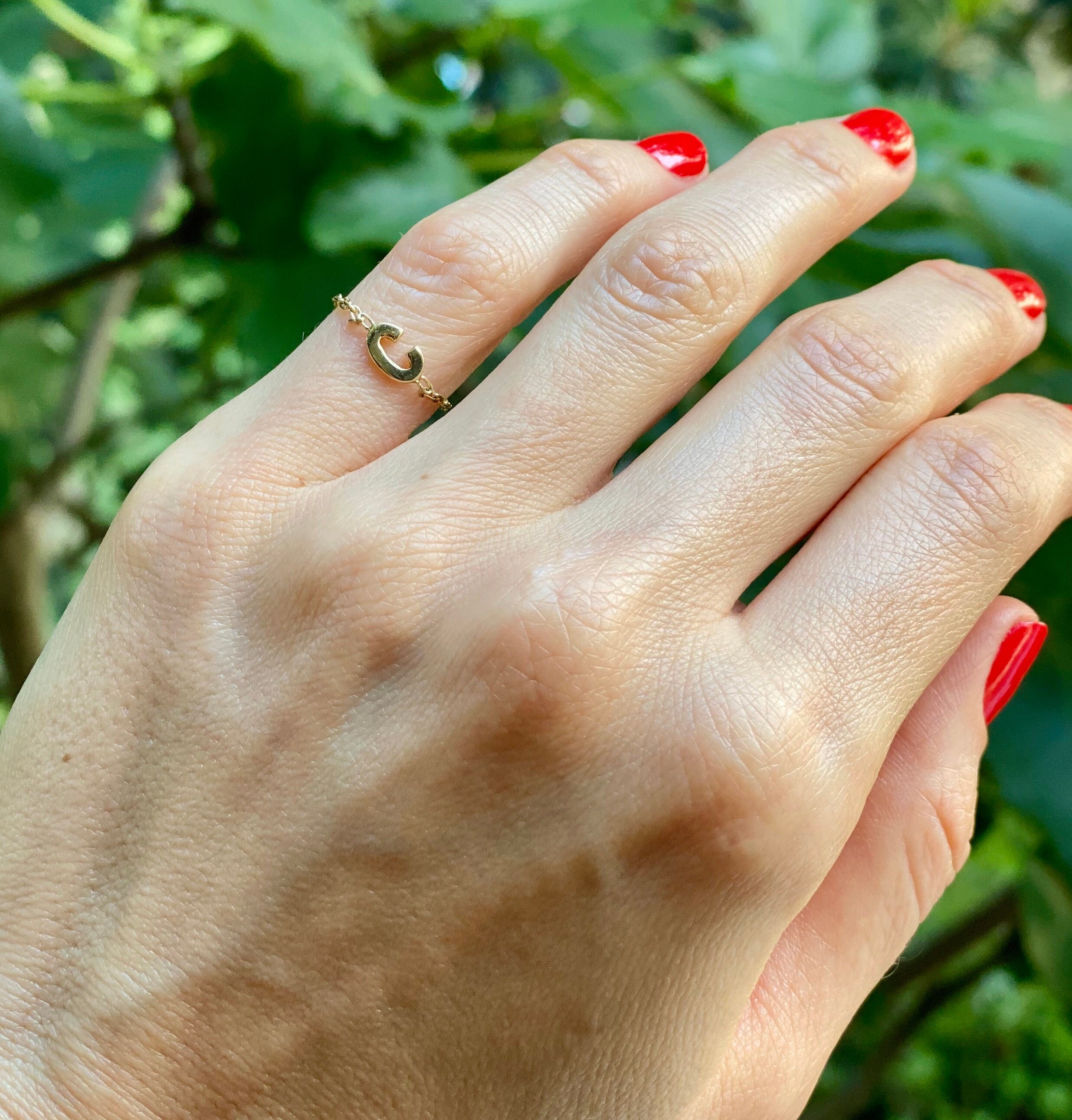 Custom Initial Ring With Chain Band Dainty Stackable Ring - Etsy