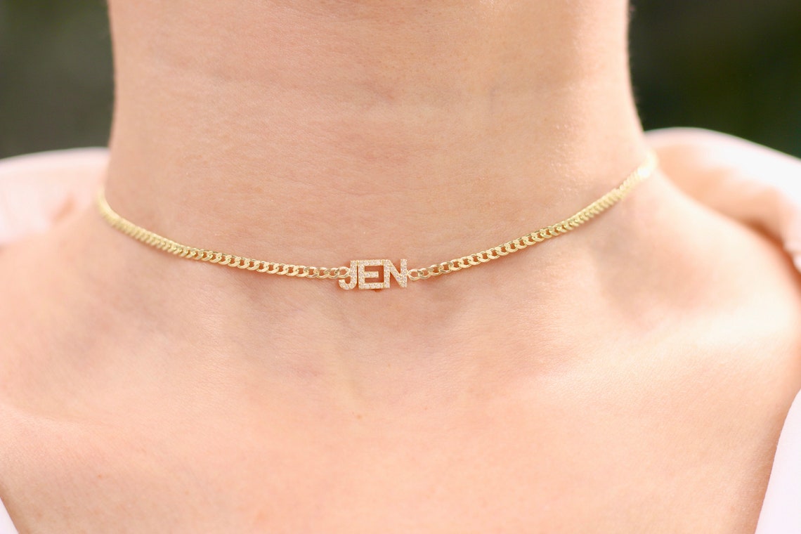 Pave Name Choker Choker for Woman Personalized Name Choker - Etsy