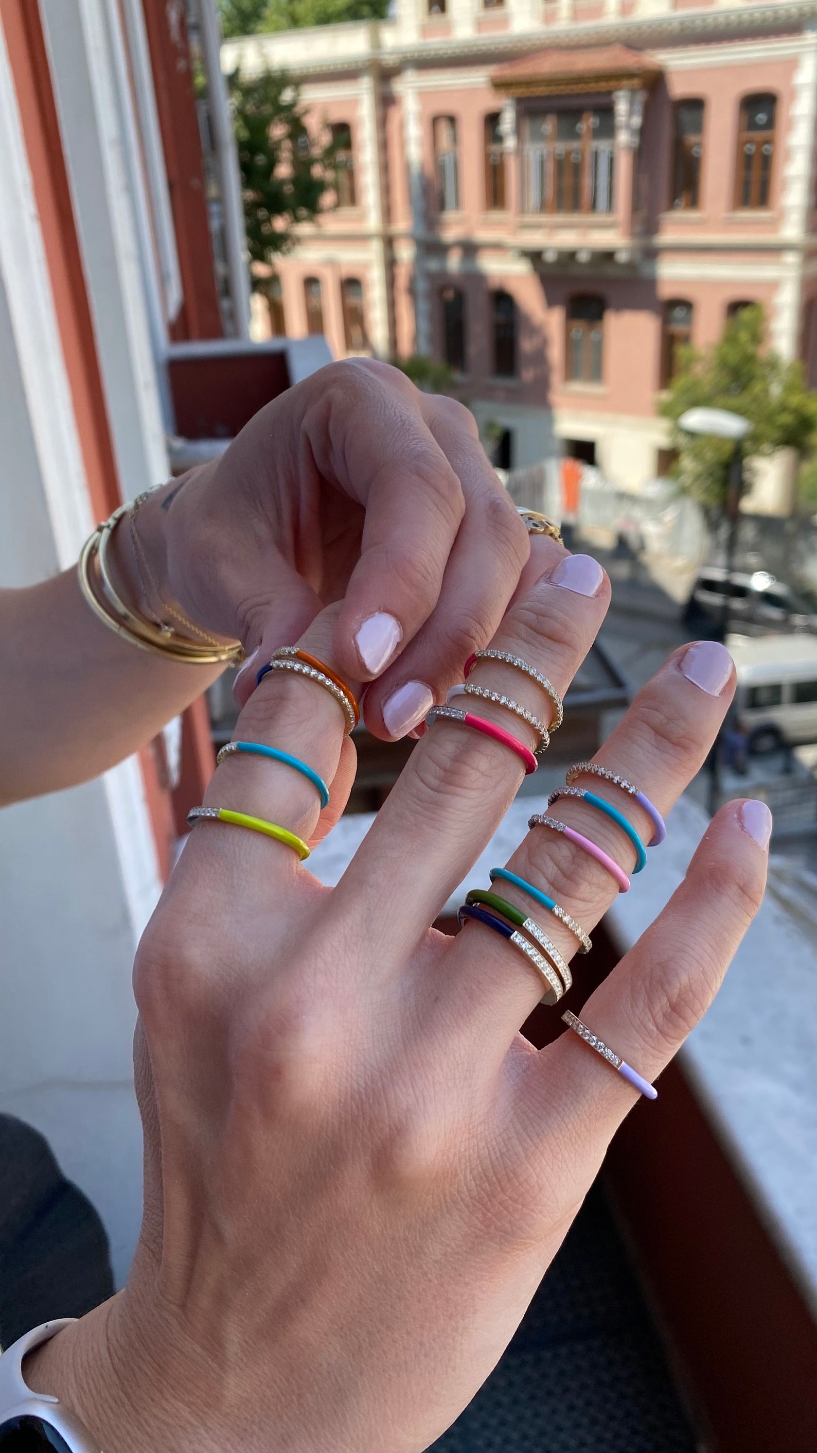 14K Gold Half Enamel Half Pave Ring, Color Pave Ring, Gift for Her ...