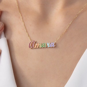 Colorful Nameplate Necklaces - Rainbow Enamel Name Jewelry - Custom ...