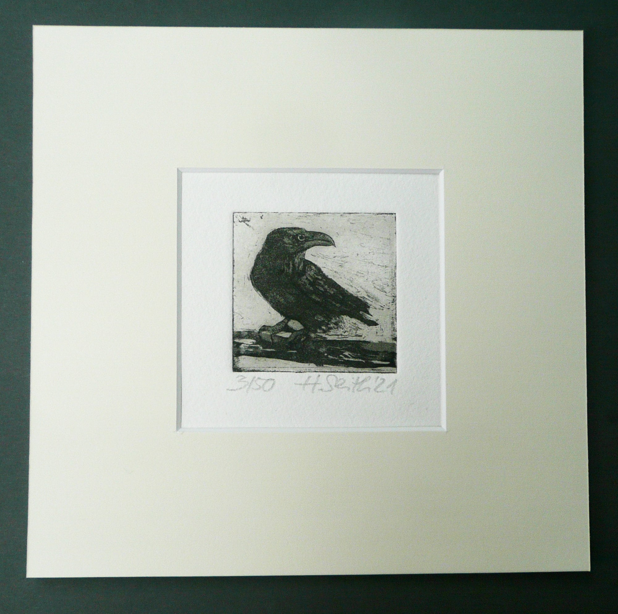 Etching raven Looking Ahead With Passepartout - Etsy
