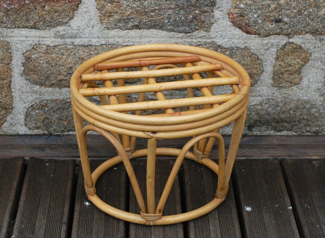 Vintage Bamboo Stool Side Table Cane Stool Plant Stand Boho Mid Century ...