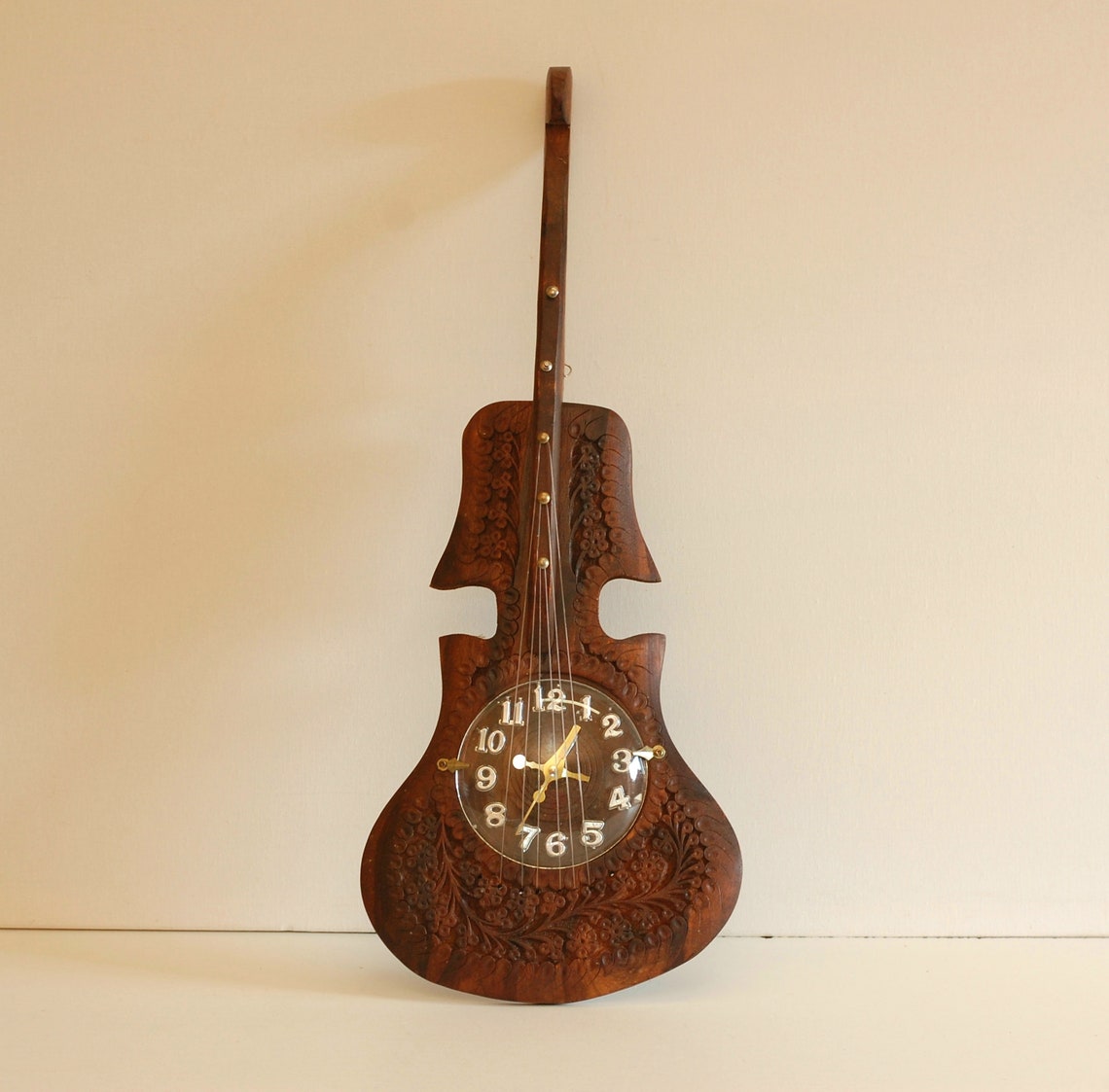 Vintage Wall Clock Carved Wood Violin Shape Instrument Clock | Etsy