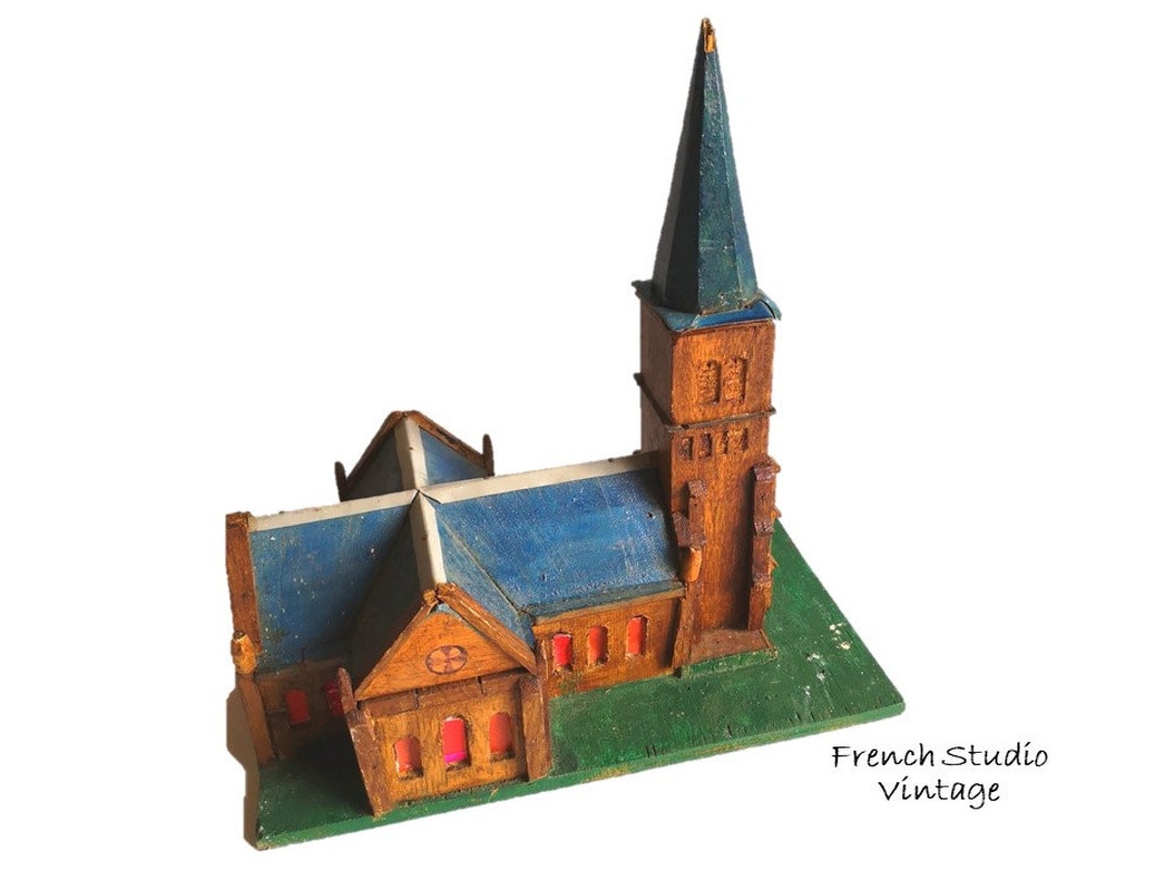 Vintage Wood Church Models Hand Carved Rustic Architectural Display ...