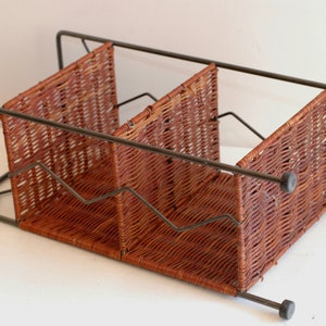 Vintage French Shelf Unit Display Stand Metal Frame Wicker Shelves ...