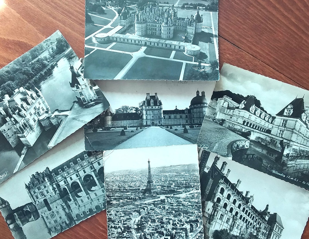 Vintage French Castle Postcards: Black & White Famous Buildings, Set of ...