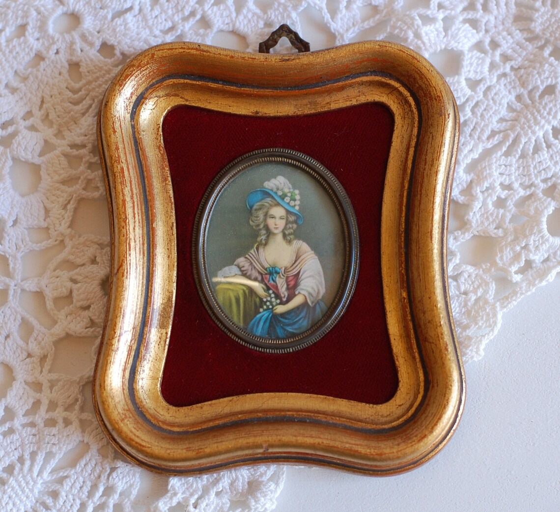Antique French Miniature Portrait Painting: Gilded Frame Wall Decor - Etsy