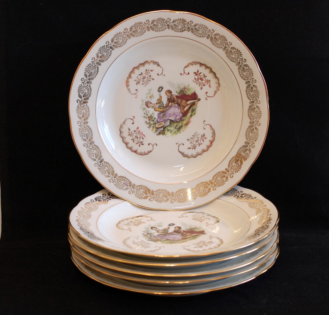 Vintage French Porcelain Soup Plates - Set of 6 Romance Decor - Etsy