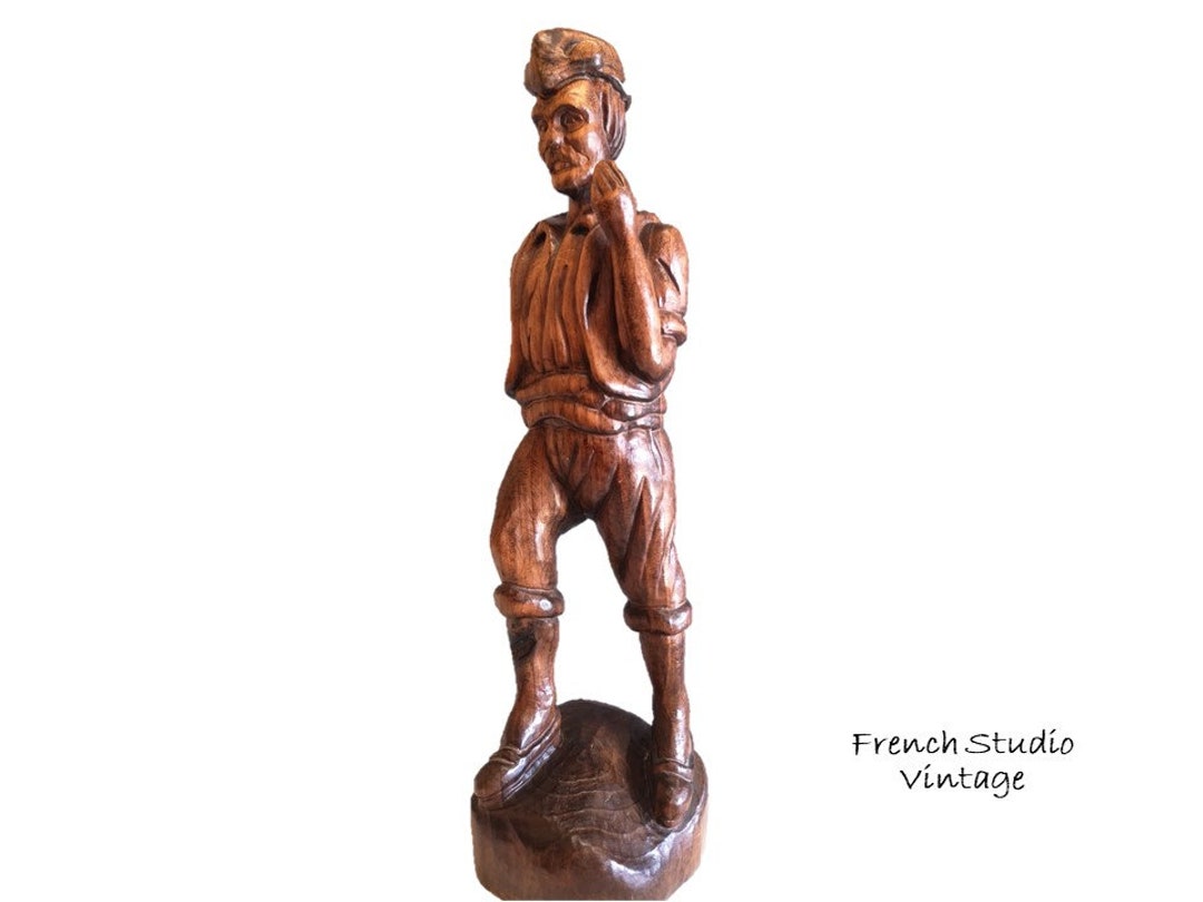 Vintage French Hand Carved Wood Man Statue: Folk Art Display - Etsy