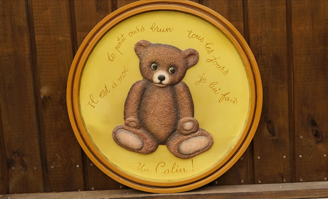 Vintage Large Wooden Sign Panels Teddy Bear 24" Relief Art Wall Hanging ...