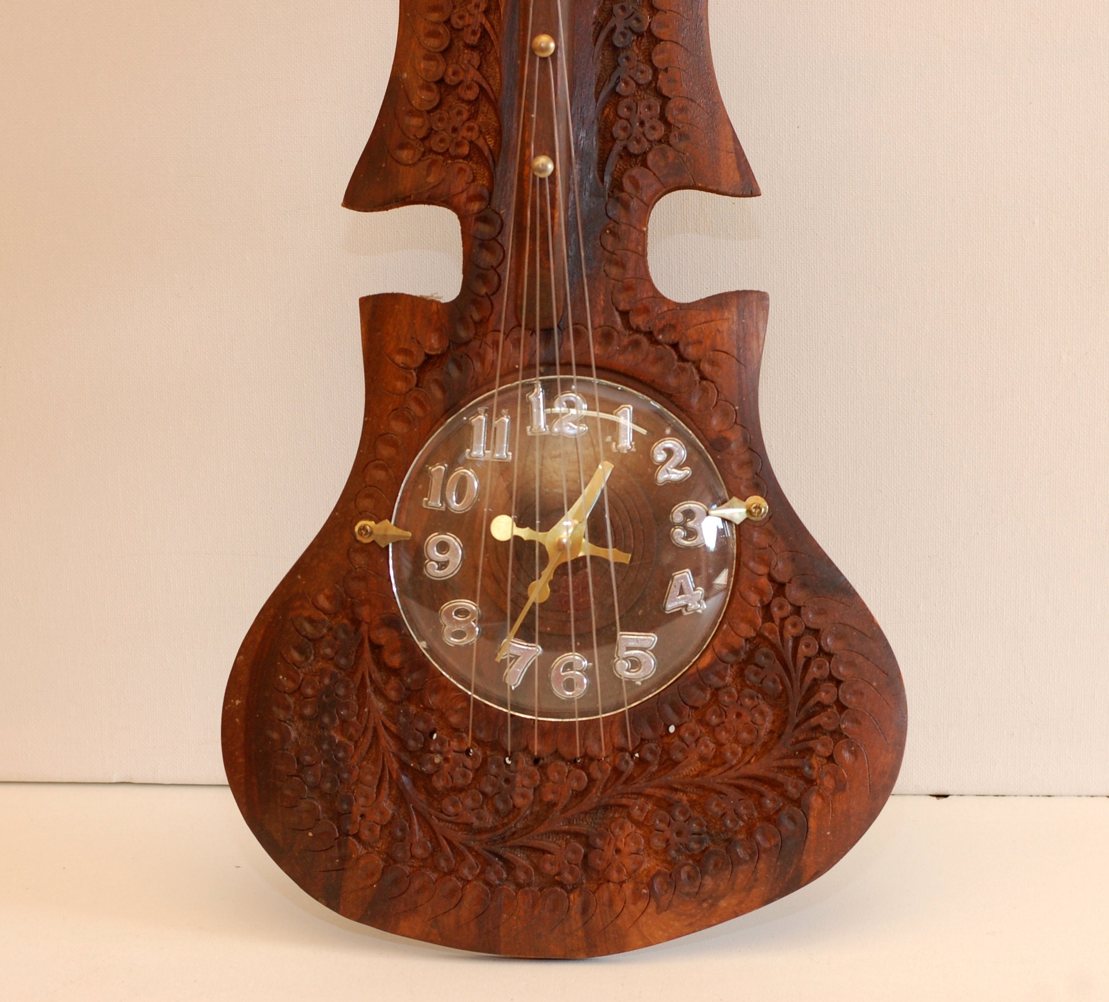 Vintage Wall Clock Carved Wood Violin Shape Instrument Clock | Etsy