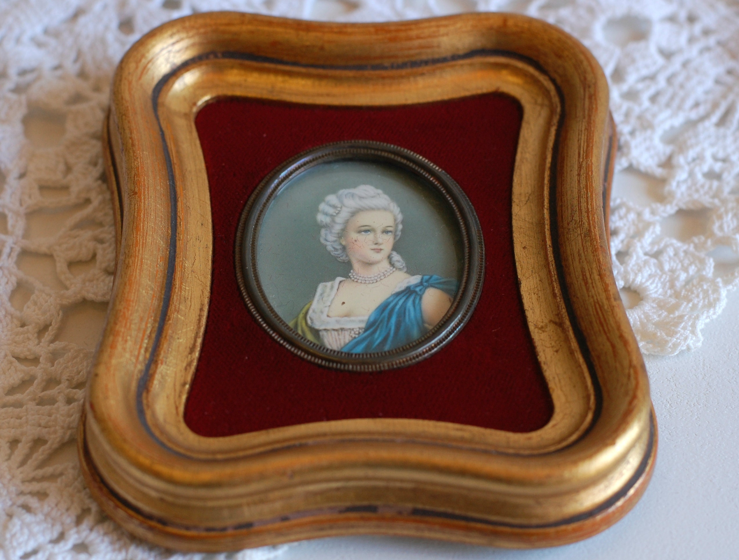 Antique French Miniature Portrait Painting: Gilded Frame, Boudoir Decor ...
