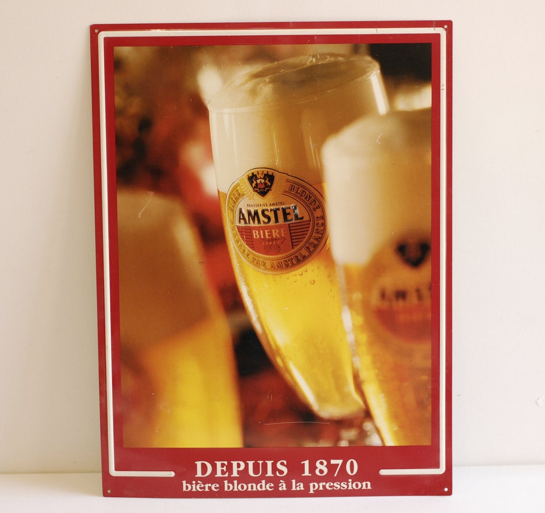 Vintage French Beer Sign Large Metal Advertising Poster Amstel Sign 26 ...