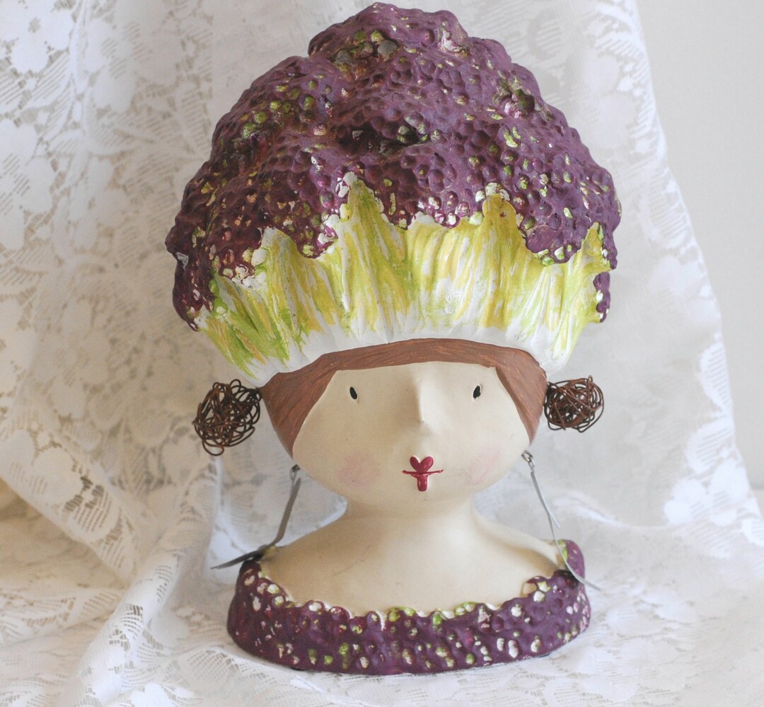 Vintage Plaster Bust Statue Funky Girl Ornaments Display Painted ...