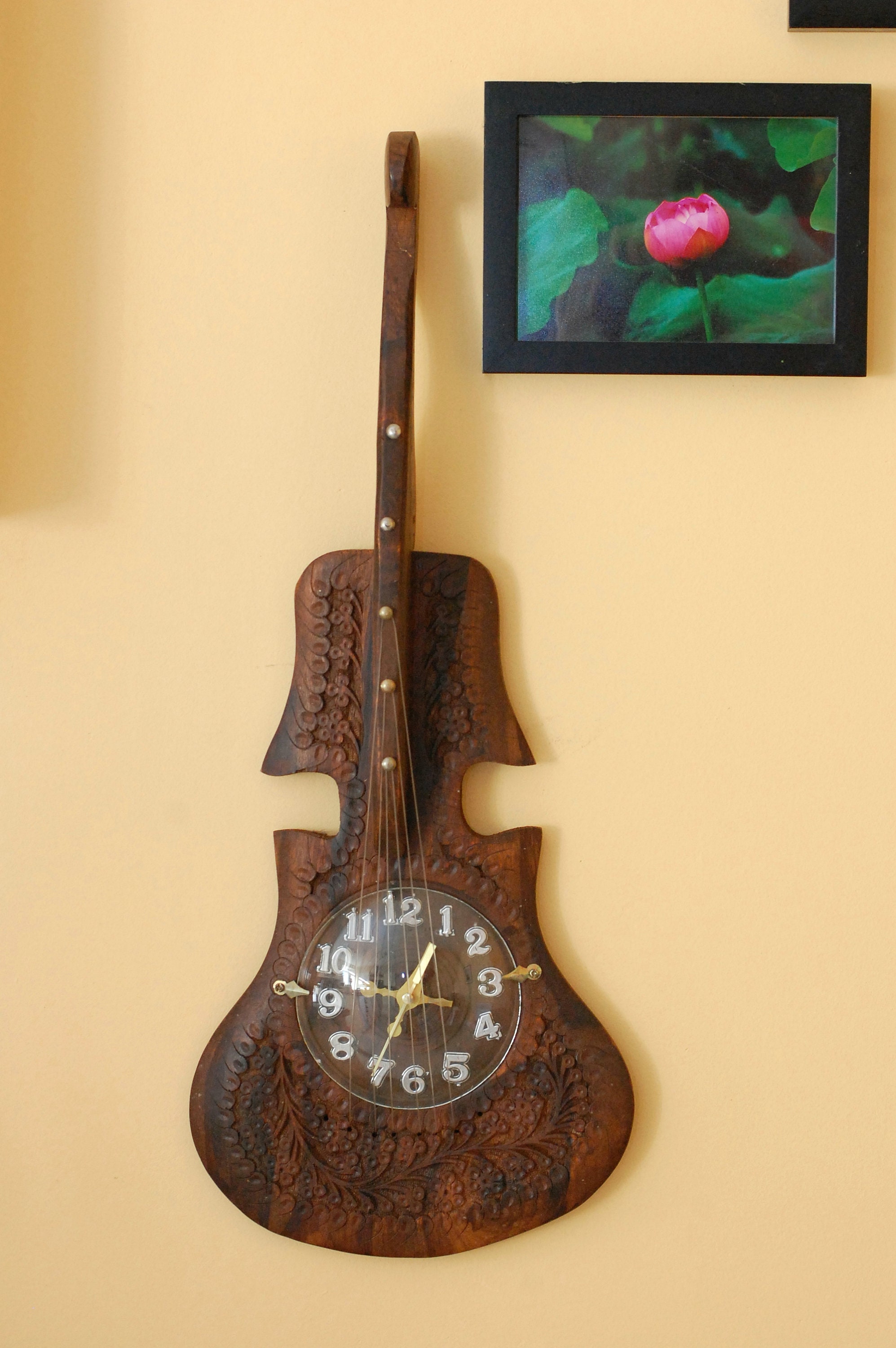 Vintage Wall Clock Carved Wood Violin Shape Instrument Clock | Etsy