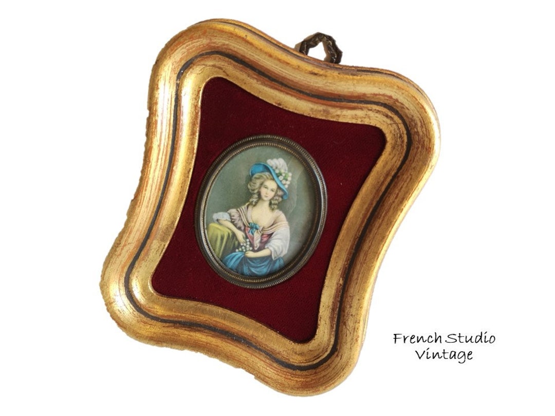 Antique French Miniature Portrait Painting Victorian Gilded Wooden ...