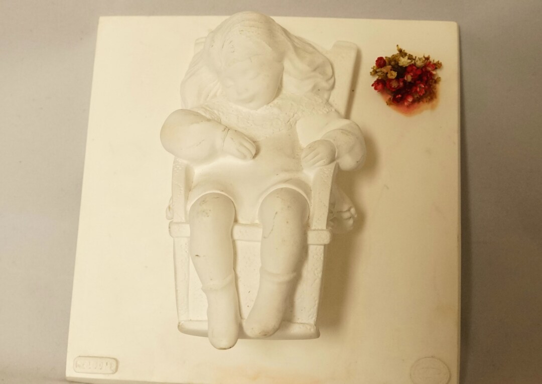 Vintage Plaster Relief Sculpture: Sleeping Girl on Chair, Signed French ...