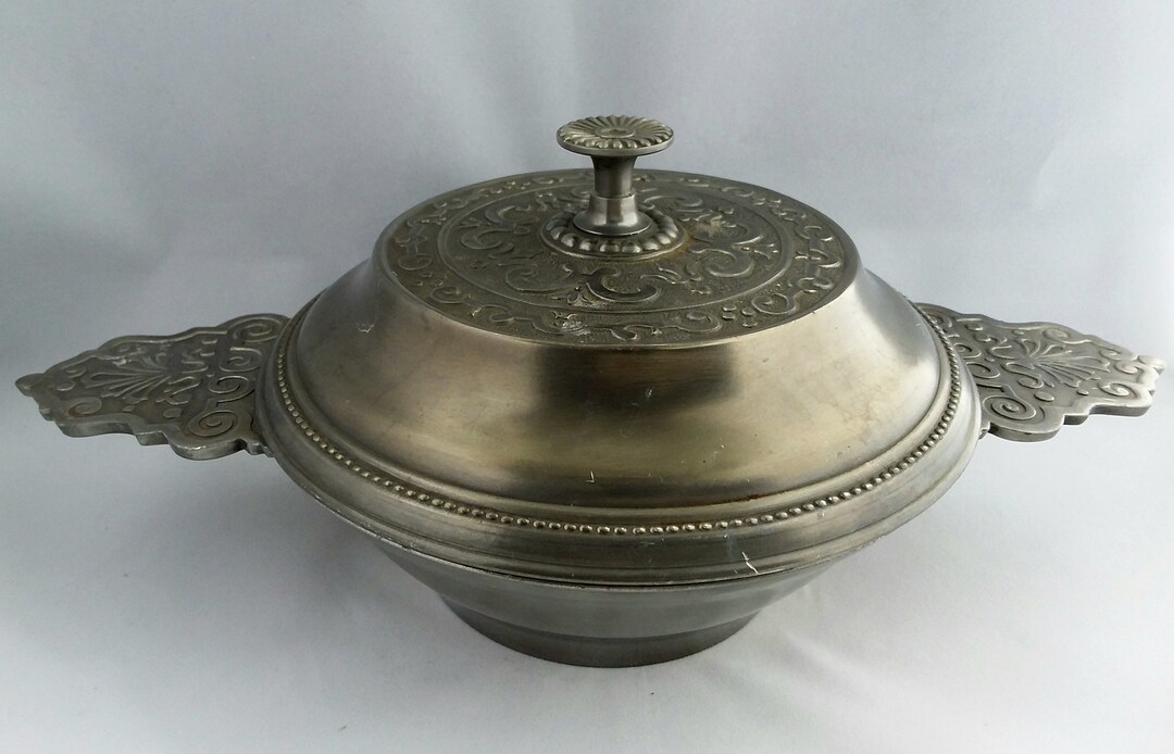 Vintage French Pewter Bowl , Lid: Relief Dinnerware, French Kitchen ...