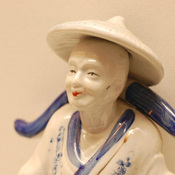 White Porcelain Asian Man Figurine - Etsy