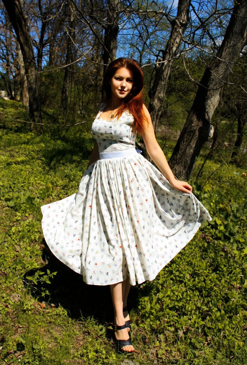 Dress With Cats. Vintage. Retro Style Cats Print Dress. - Etsy