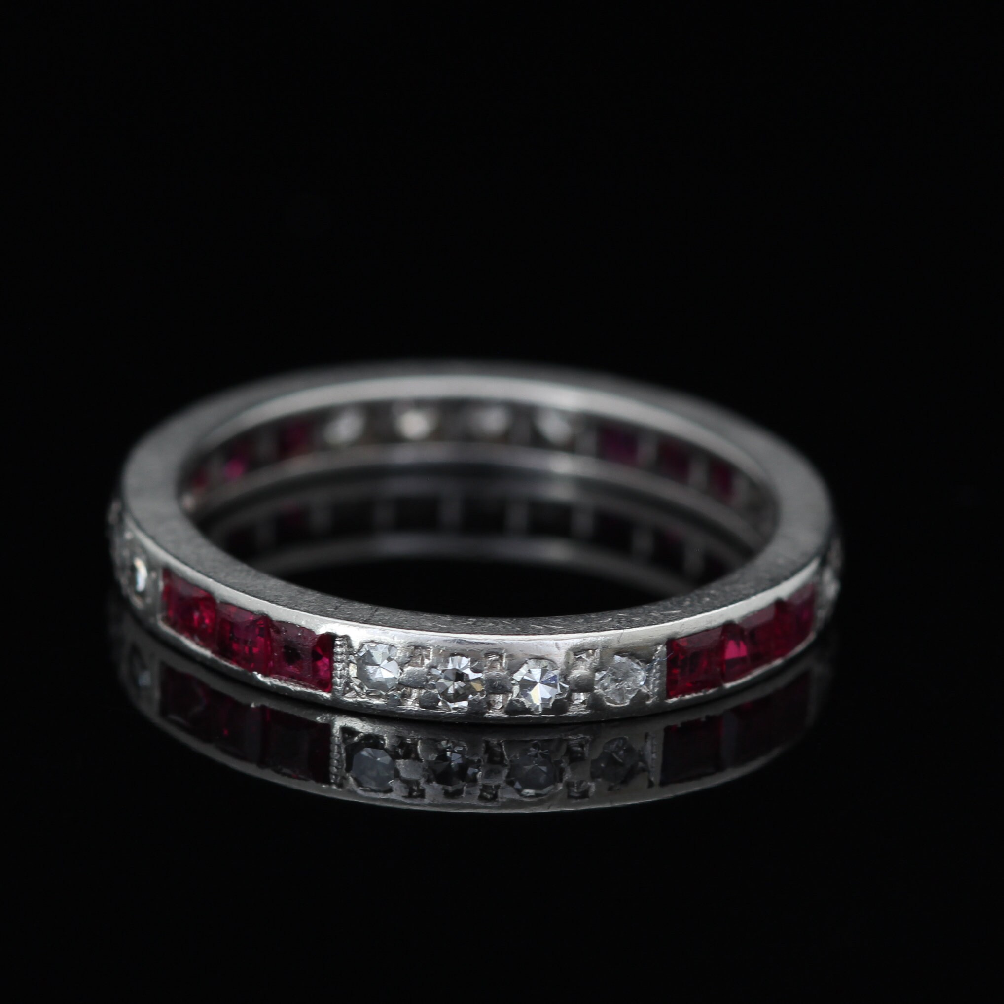 Vintage Diamond and Ruby Eternity Band Ring in Platinum, UK Size K 1/4 ...