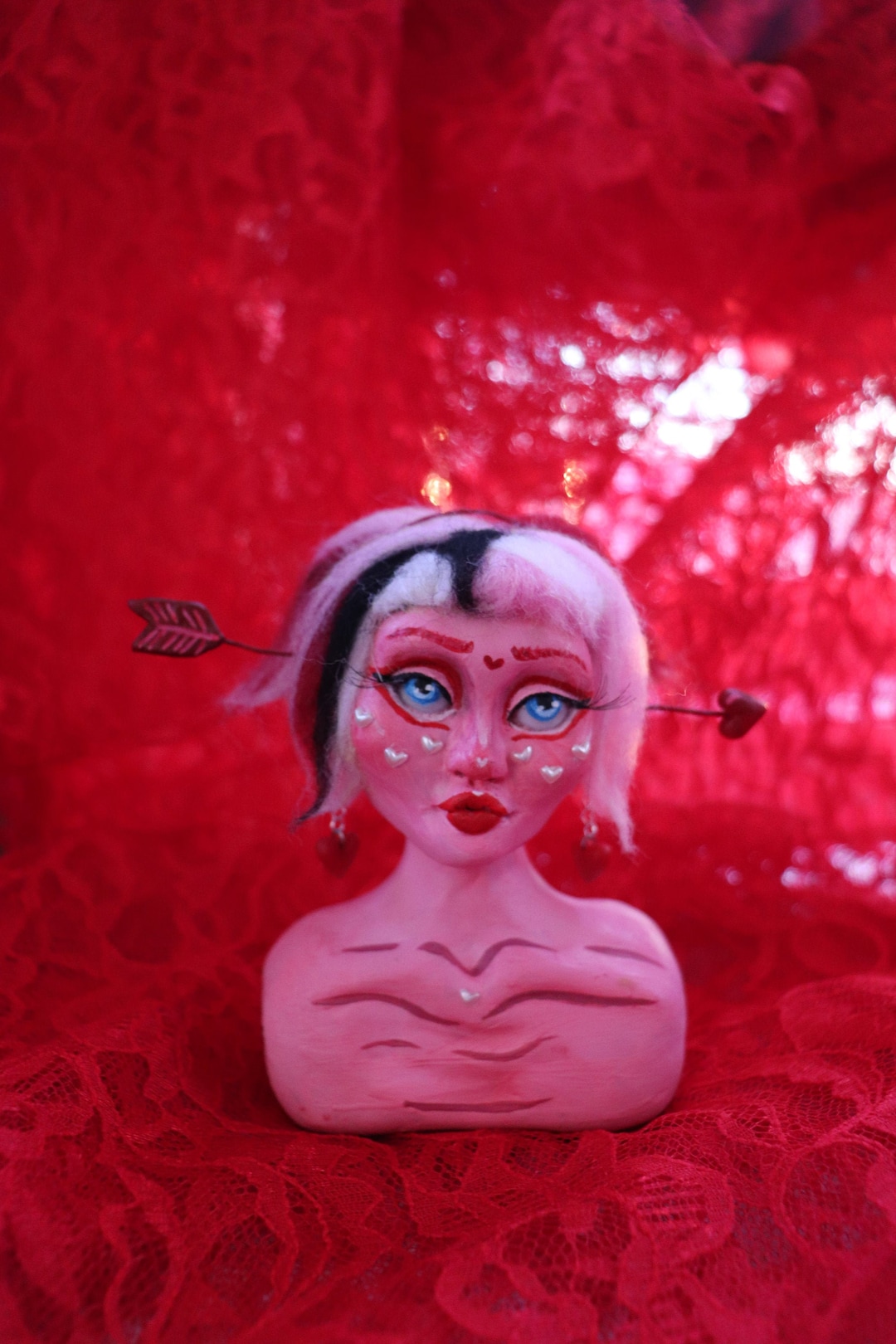 Custom Bust Sculpture / Felted Wig / Polymer Clay / Jewelry Included - Etsy