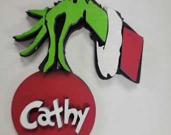 Personalized Grinch Hand Ornament, Christmas Decoration, Teacher Gift ...