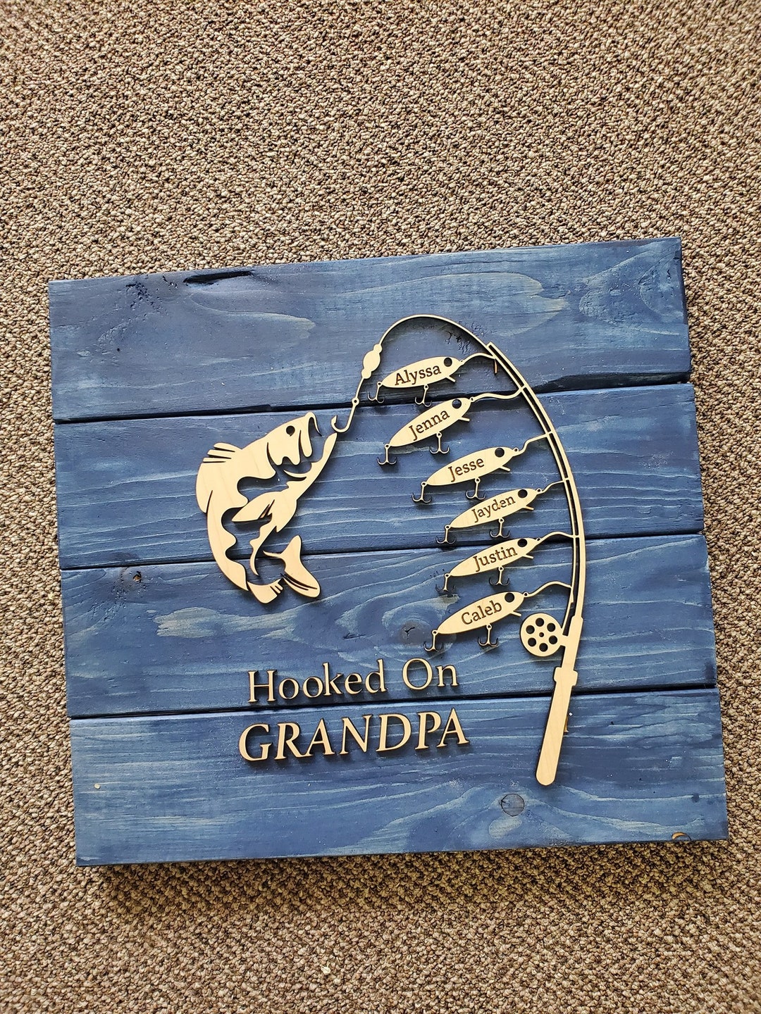 Hooked on Grandpa , Paw Paw , Daddy , Dad Plaque - Etsy