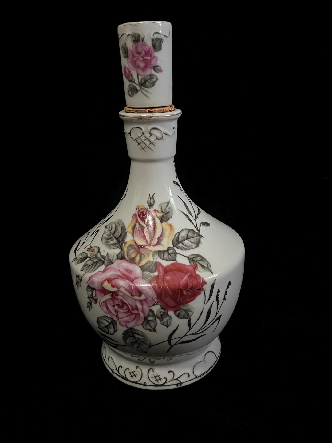 Vintage Rose Painted Decanter Music Box - Etsy