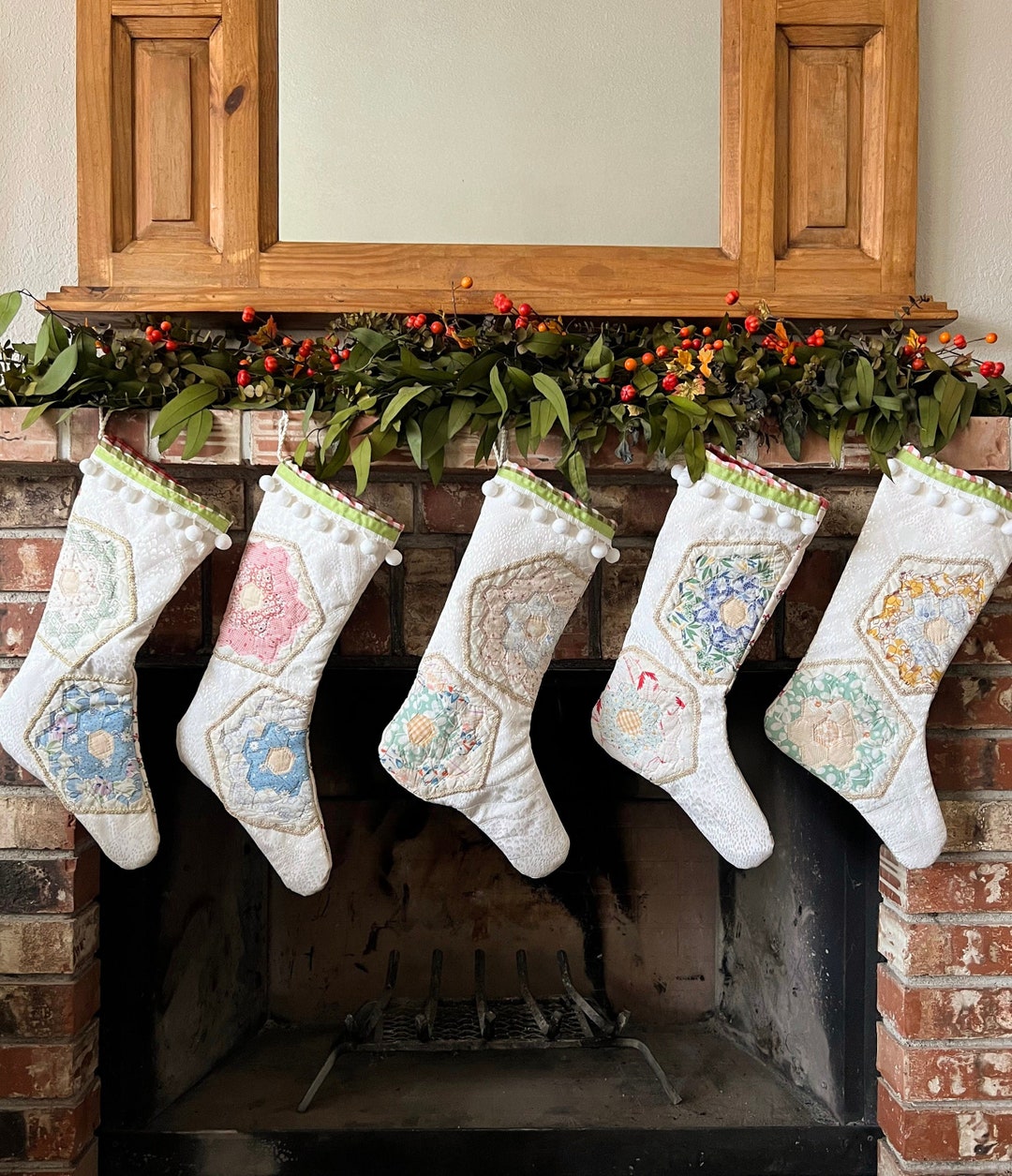 Handmade Vintage Antique Quilt Christmas Stocking - Quilted White ...