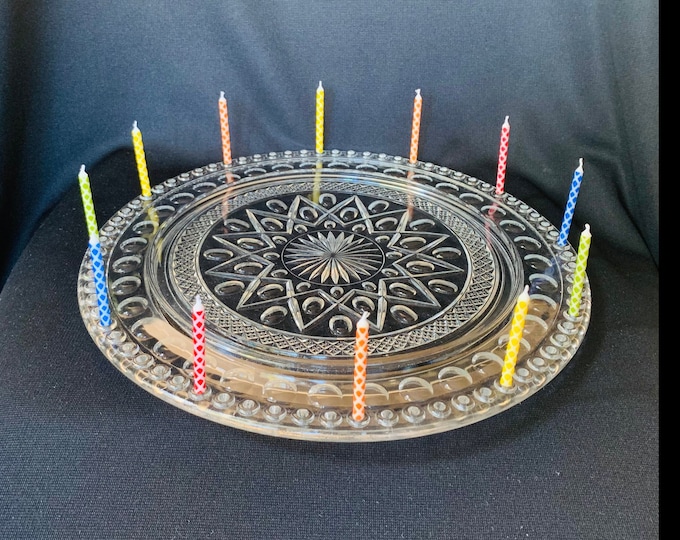 Imperial Glass MCM Cape Cod Birthday Cake Plate With Holes for Candles ...