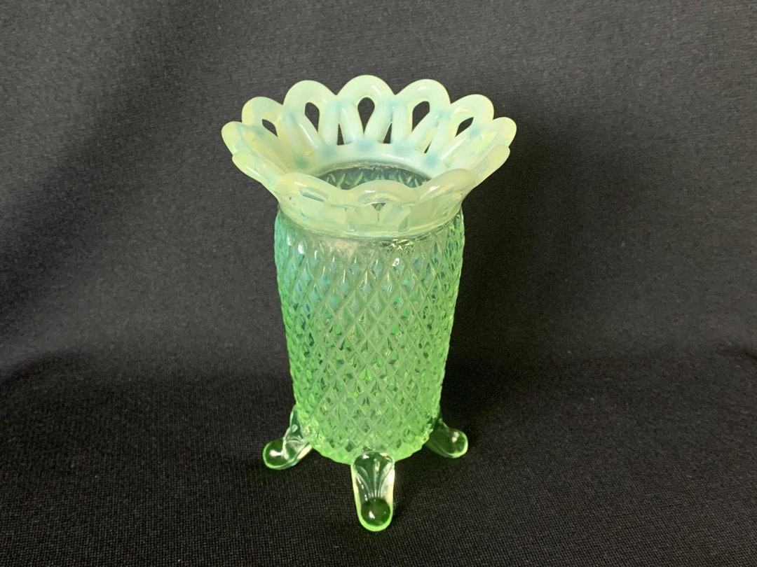 Imperial Glass Laced Edge or Katy Vase in Uranium Green Opalescent - Etsy