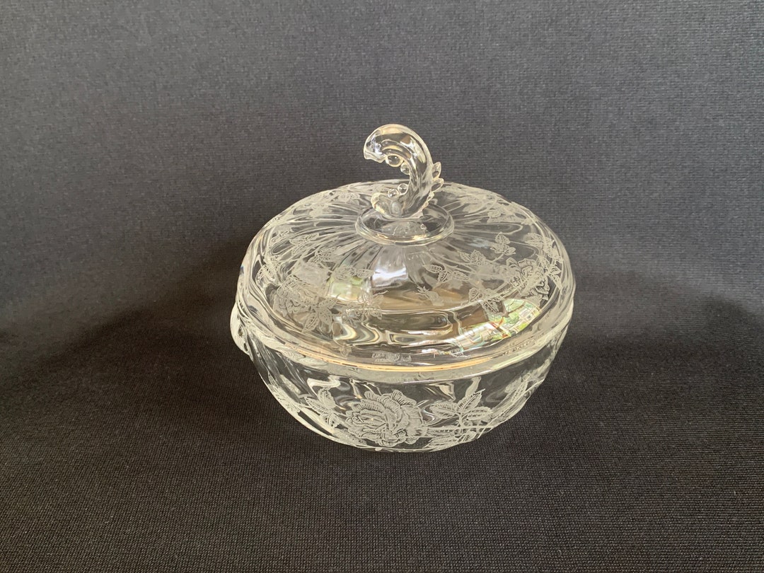 Heisey Glass No. 515 Rose Etch on No. 1519 Waverly Chocolate Candy Box ...