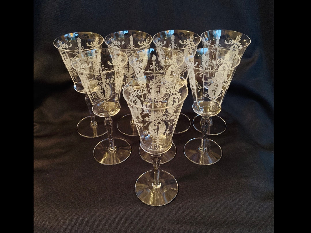 Morgantown Glass Sunrise Medallion Etched Wine Goblets - Set of 8 - Etsy