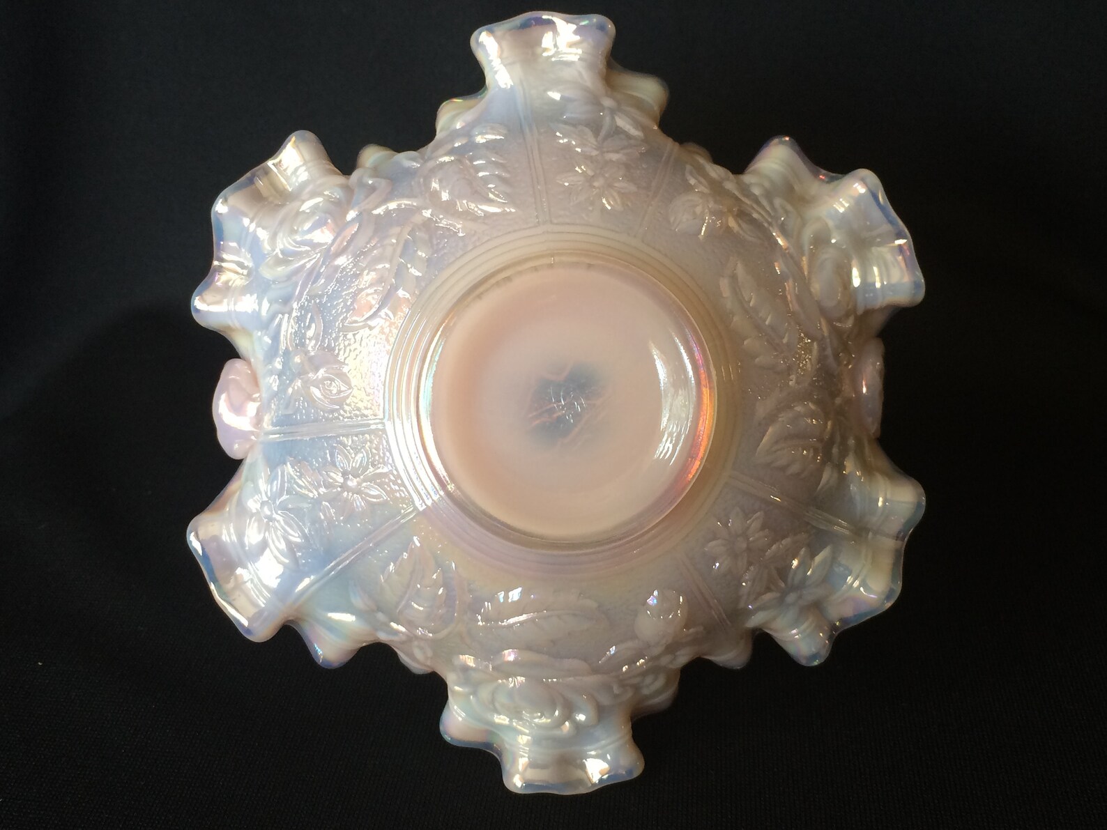 Fenton Art Glass Shell Pink Opalescent Iridized Basket Or Vase Etsy